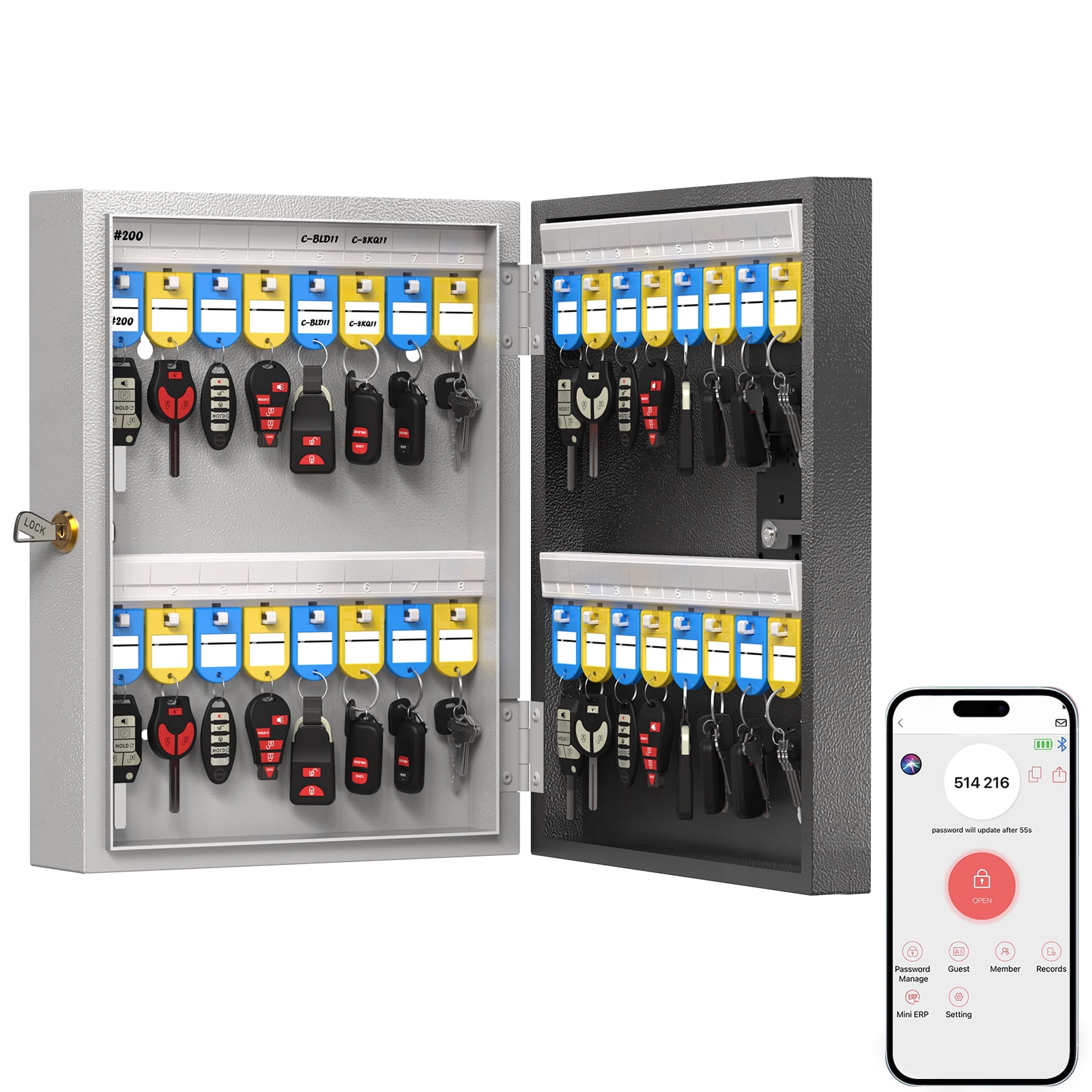 32 Keys Key Lock Box Wall Mount(Plus), use APP Bluetooth/OTP/Fixed Code ...