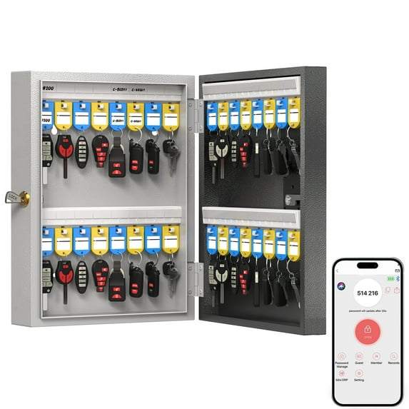 32 Keys Key Lock Box Wall Mount(Plus), use APP Bluetooth/OTP/Fixed Code ...