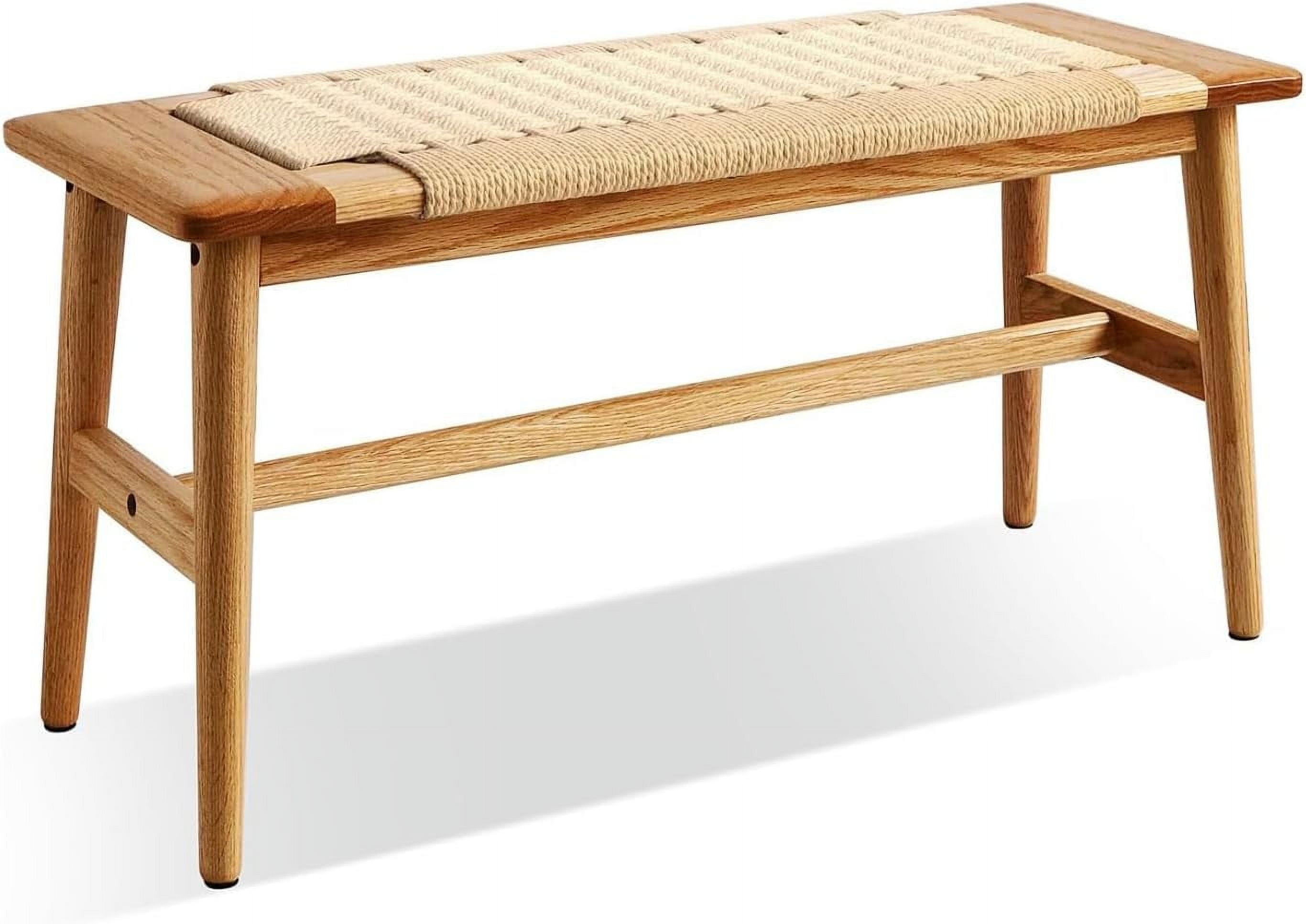 32" L 100% FAS Oak Wooden Bench Indoor - Solid Wood Rope Woven Entryway ...