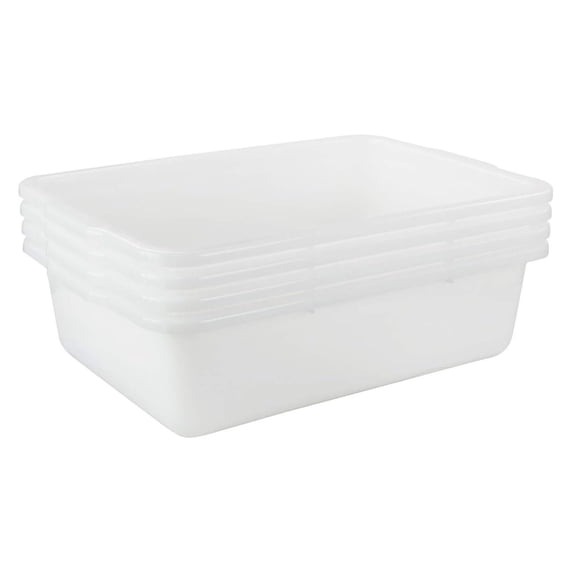 32 L Plastic Large Bus Tubs, 4-Pack Utility Tote Bus Box, White ...