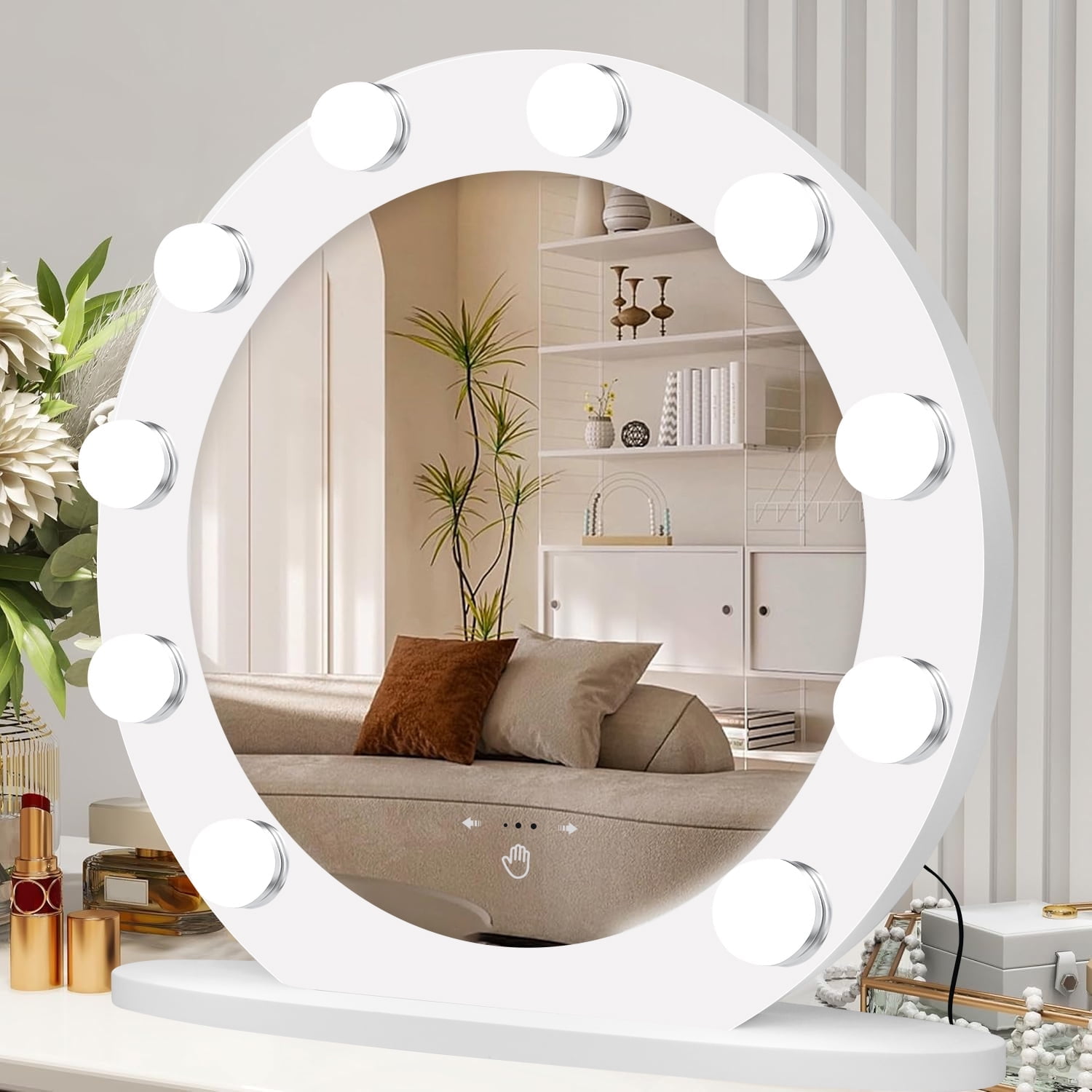 32" Large Circular Vanity Mirror with Lights - Round Hollywood Vanity ...
