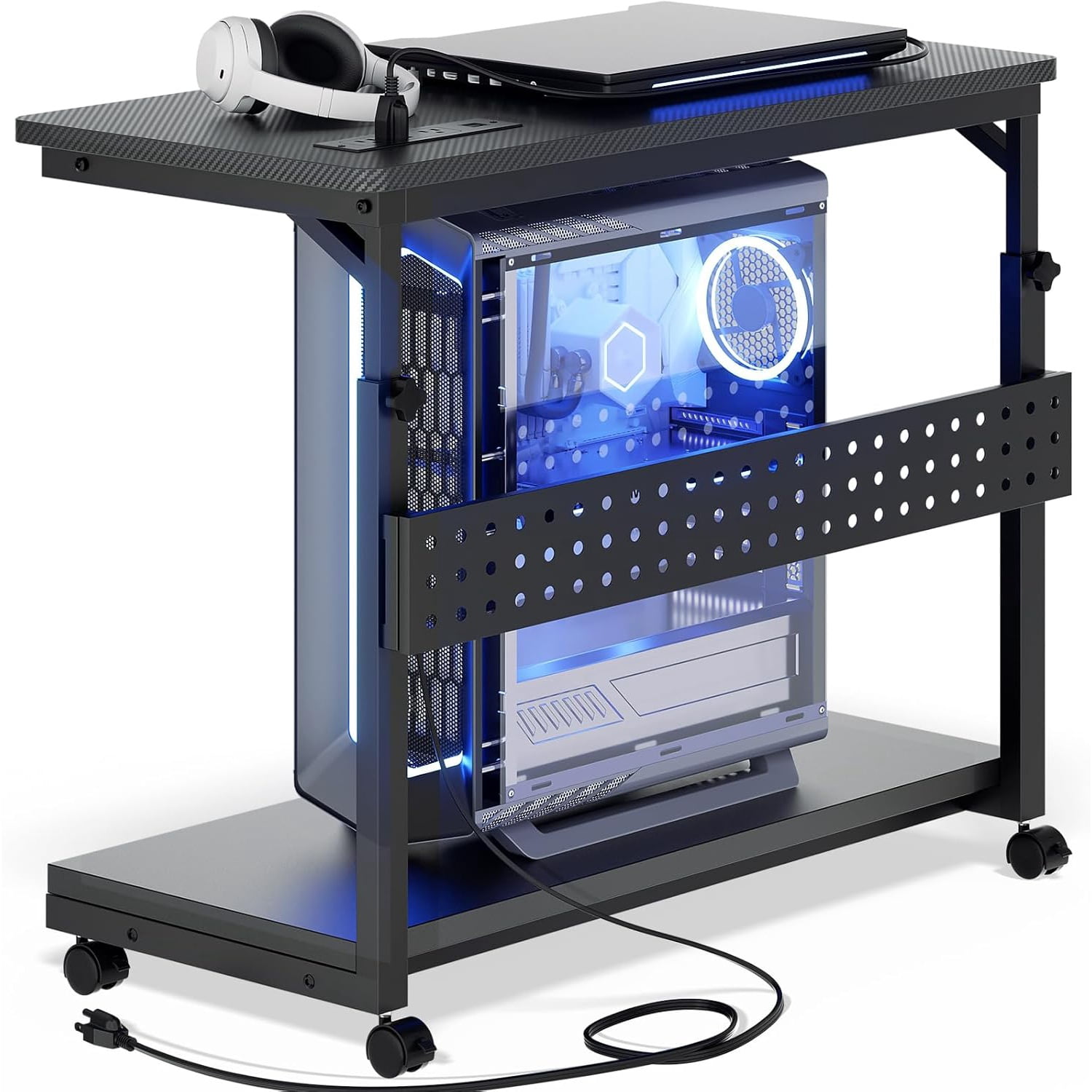 32" Large Computer Tower Stand with Power Strips, 4 Levels Manual ...
