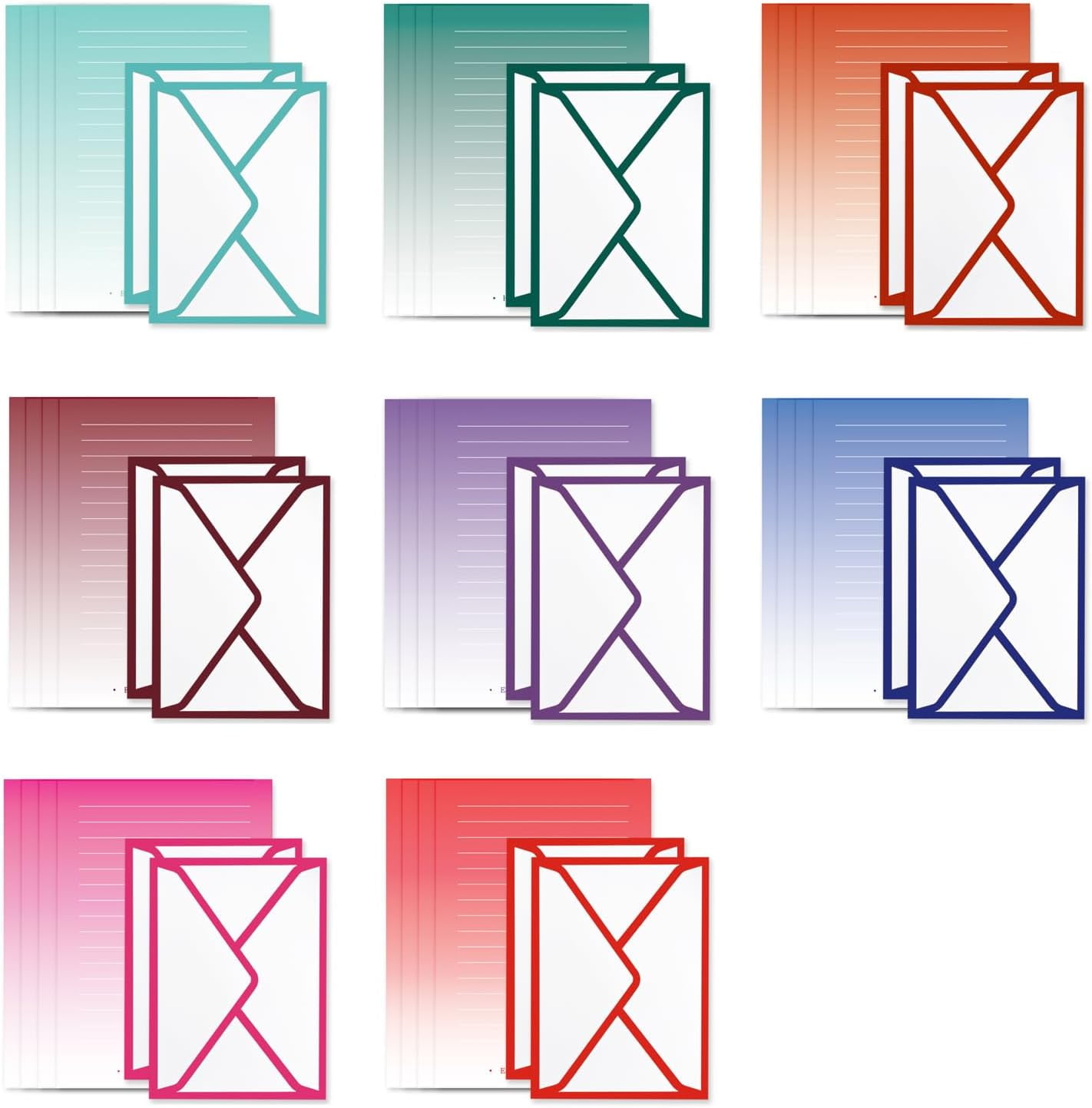 32 Lined Writing Stationery Paper with 16 Envelopes, Colorful Designs ...