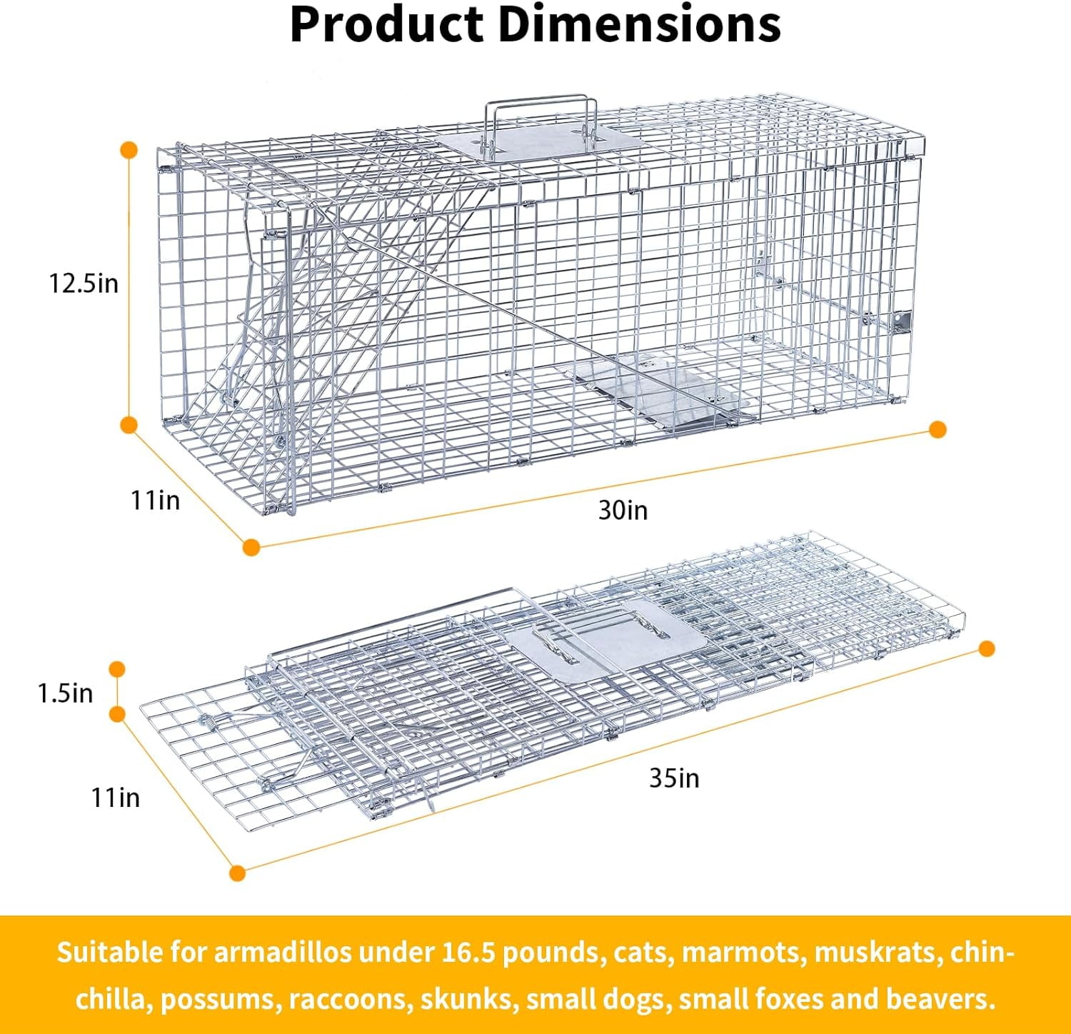 32" Live Animal Traps,Humane Animal Trap for Stray Cats up to 16.5 ...