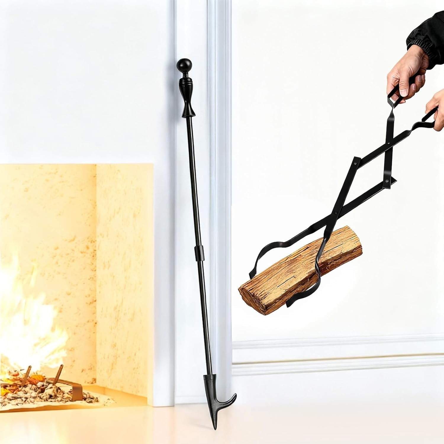 32" Long Fire Pit Poker Stick and 26" Fireplace Tongs Tool Sets ...