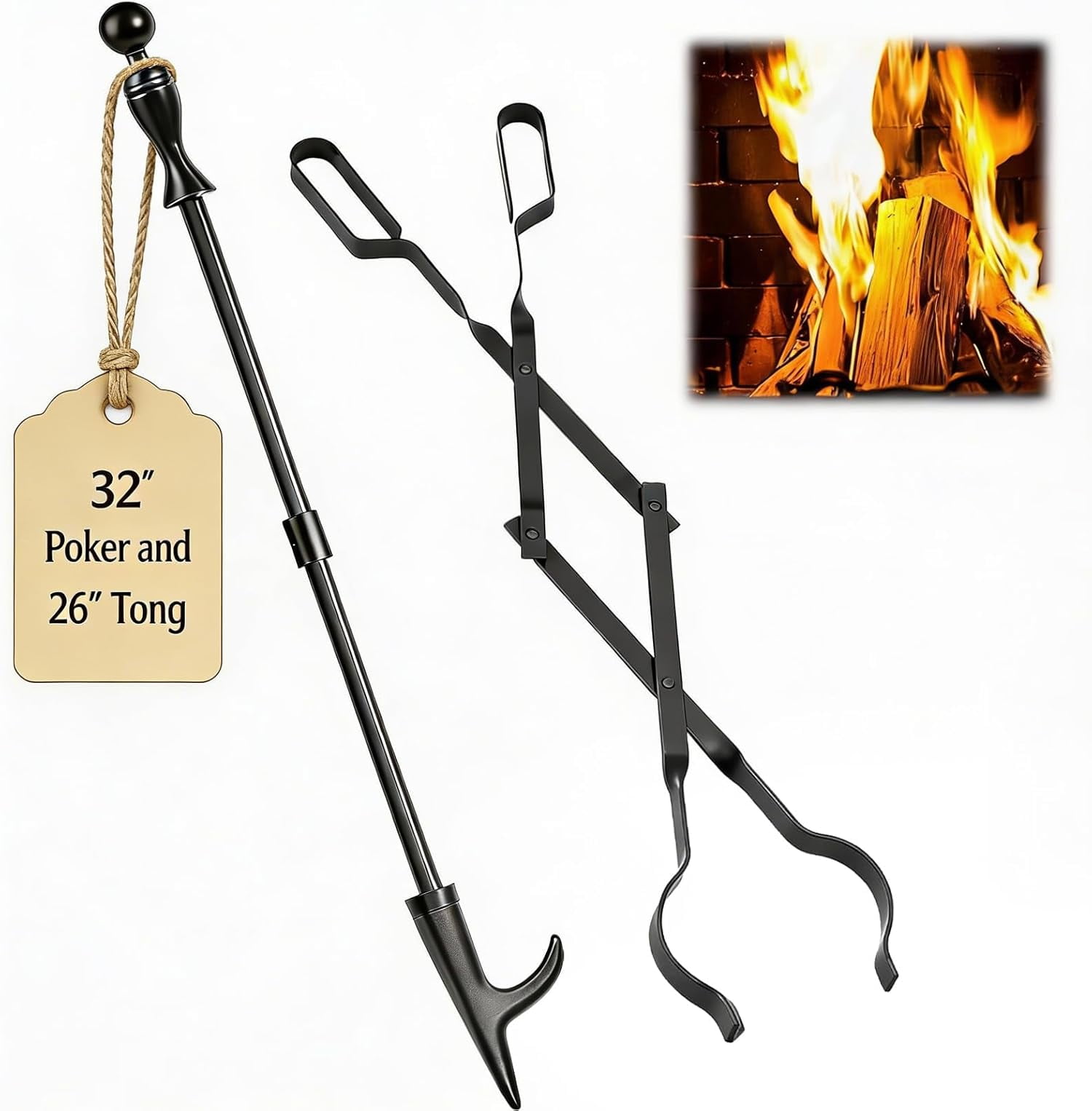 32" Long Fire Pit and 26" Fireplace Tongs Tool Sets Log Grabber for ...