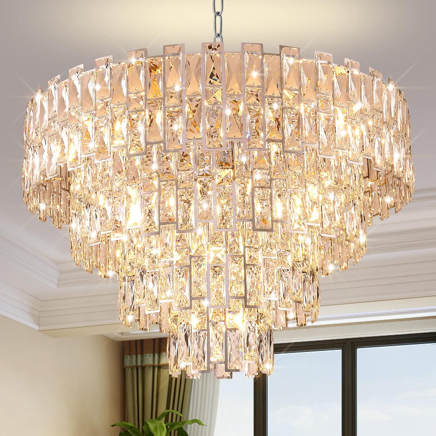 32'' Luxury Crystal Chandelier for Dining Room, Modern Ceiling Light ...