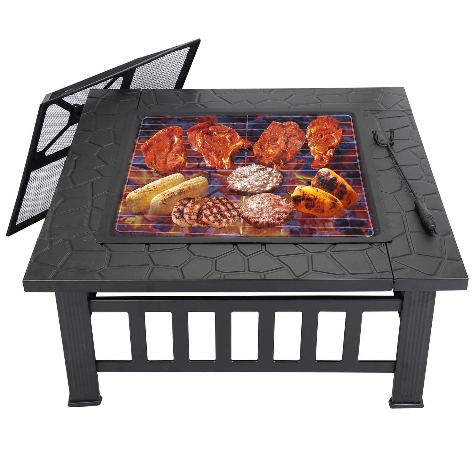 32" Metal Firepit Patio Backyard Garden Square Stove Cover Fire Pit ...