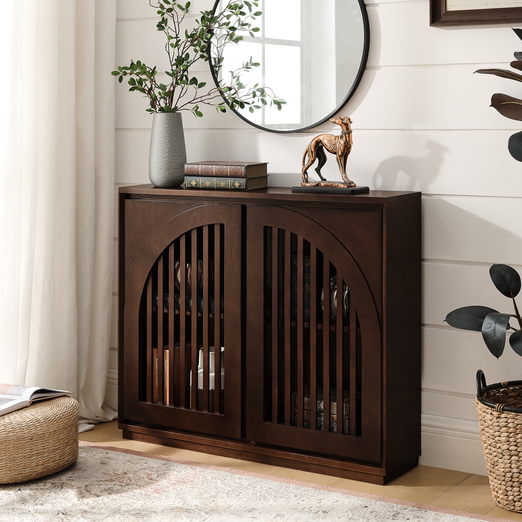 32" Modern Fluted Sideboard Cabinet with 2 Outlet Holes, Buffet Cabinet ...