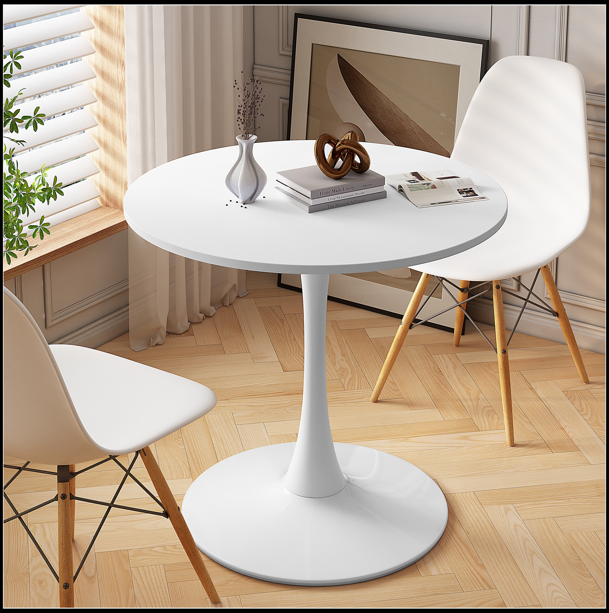 32"Modern Round Dining Table with Round MDF Table Top,Metal Base Dining ...