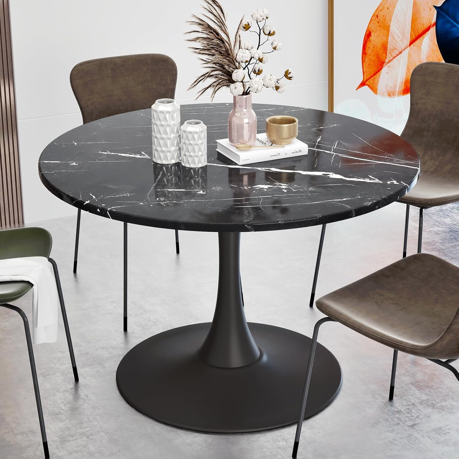 32" Modern Tulip Dining Table,Round Imitation Marble Top Table with ...