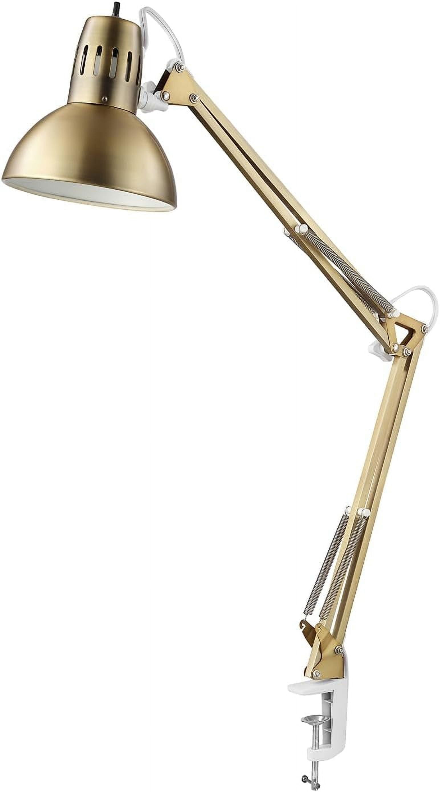32" Multi-Joint Desk Lamp with Metal Clamp, Matte Brass, White Accents ...