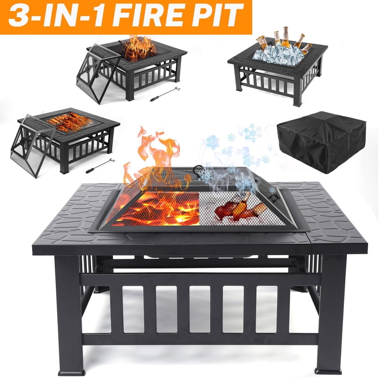 Square Stone Fire Pit Grill