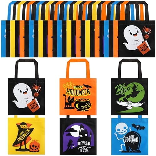 32 Non-Woven Halloween Tote Gift Bags Colorful for Kids, 6 Patterns ...