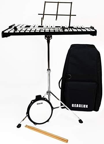 32-Note Glockenspiel Bell Kit with 8" Practice Pad, Stand, Music Rest ...
