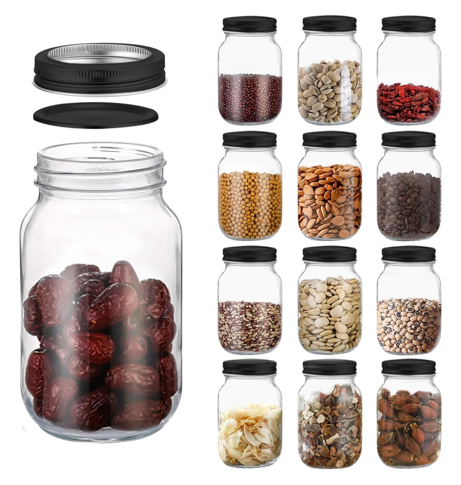 32 OZ Clear Plastic Mason Jars with Airtight Lids - Plastic Mason Jars ...