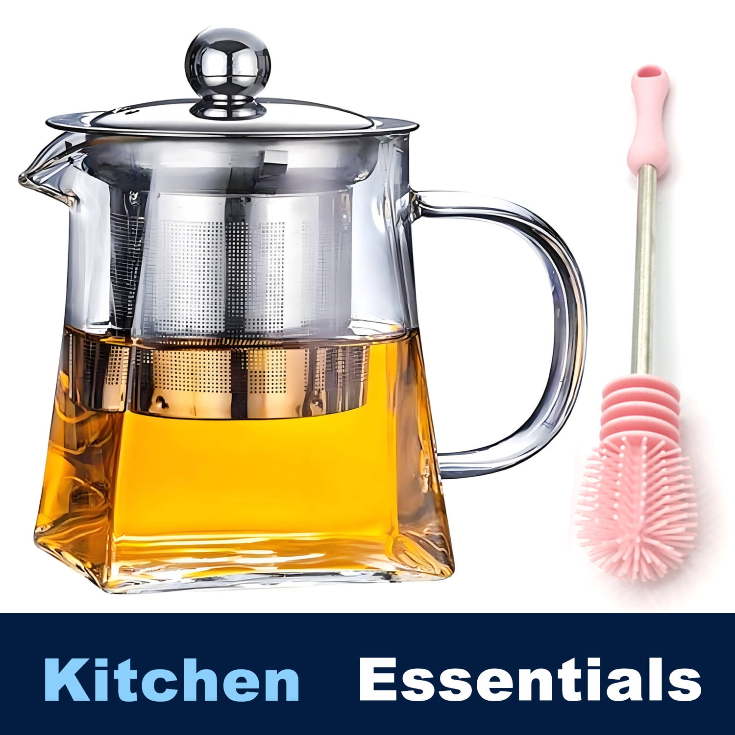 32 OZ Glass Teapot with 10.6" Silicone Bottle Brush, Tea Pot with ...
