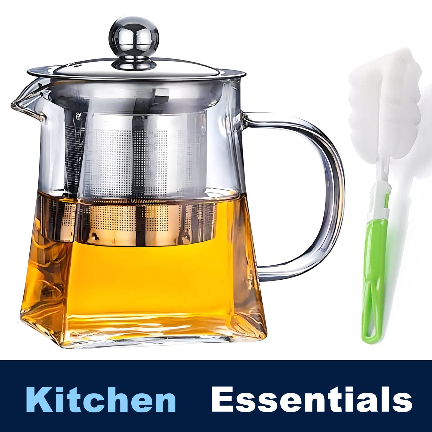 32 OZ Glass Teapot with 2 Sponge Cup Bottle Brush, Tea Pot with ...
