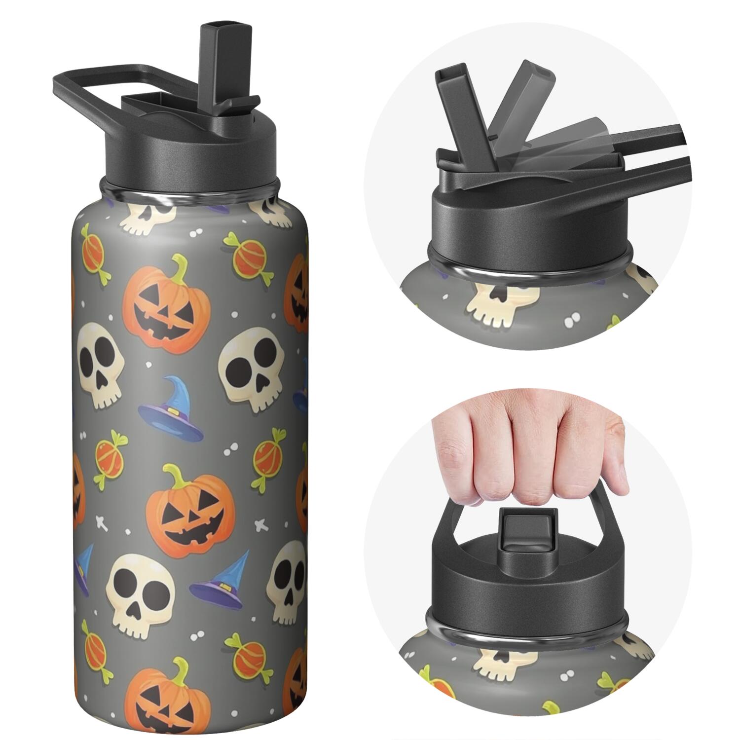 32 OZ Spooky Halloween Water Bottle With Straws Double Walled Vacuum ...