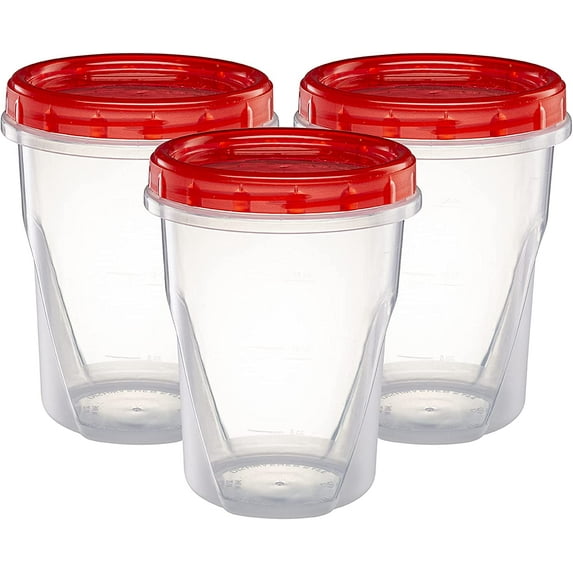 (32 Ounce 10 Pack) Clear Bottom Food Storage Containers with Red Twist ...