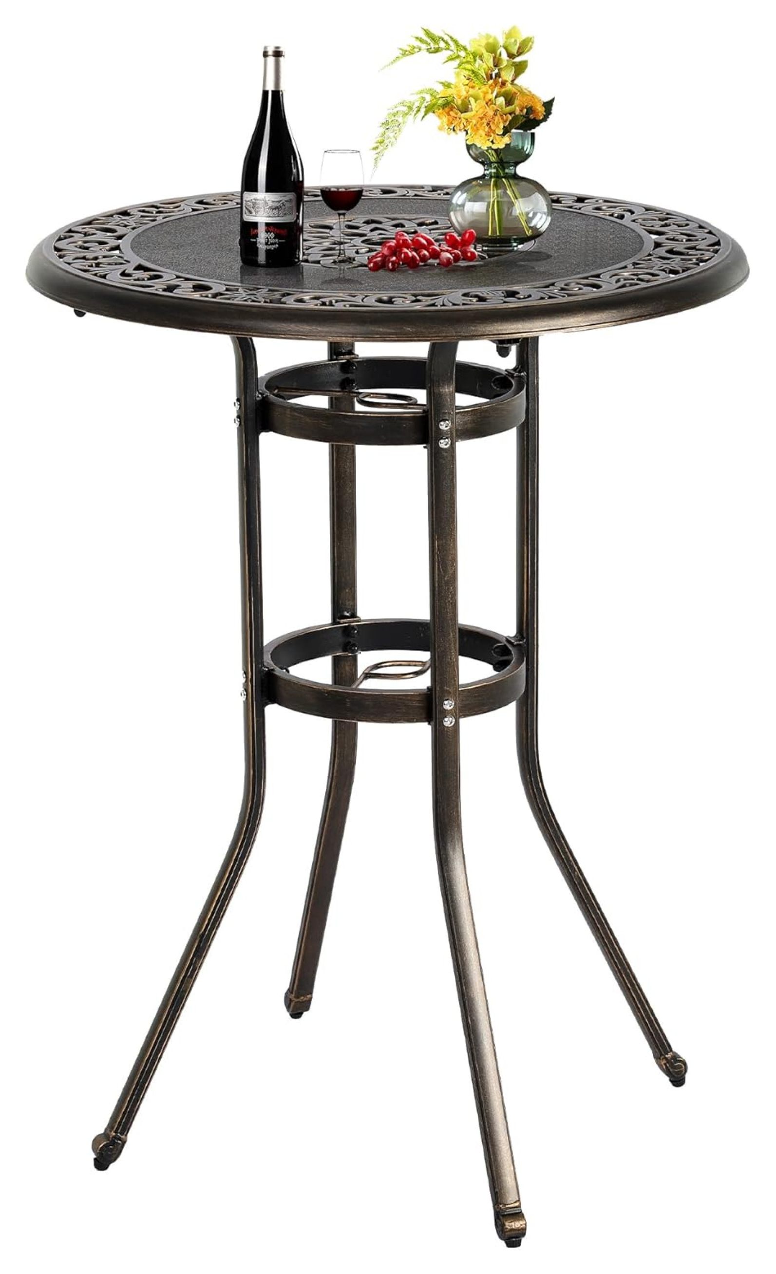 32" Outdoor Bar Table, Patio Cast Aluminum Height Bar Table, 41" Tall ...