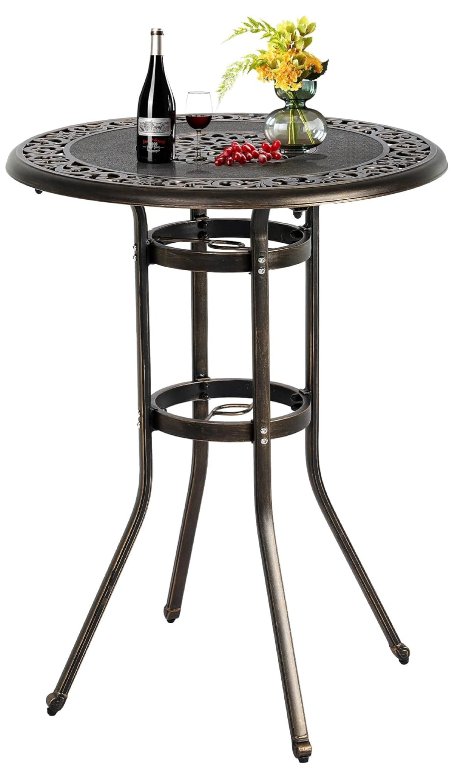 32" Outdoor Bar Table, Patio Cast Aluminum Height Bar Table, 41" Tall ...