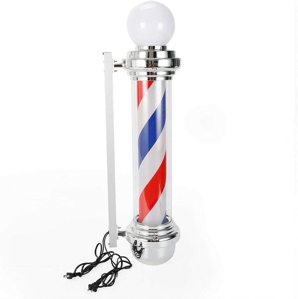 32" Outdoor Barber Pole Rotating Light Red Blue White Stripes Salon ...