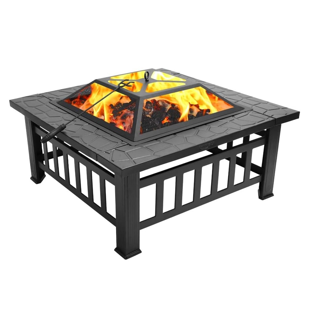 32" Metal Fire Pit Outdoor Backyard Patio Garden Square Stove Brazier ...