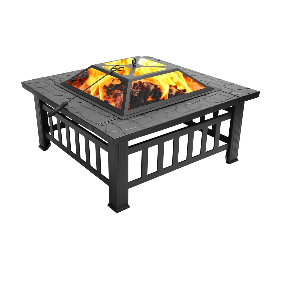 32" Outdoor Portable Fire Pit, 3 in 1 Wood Burning Fire Pit with Square ...