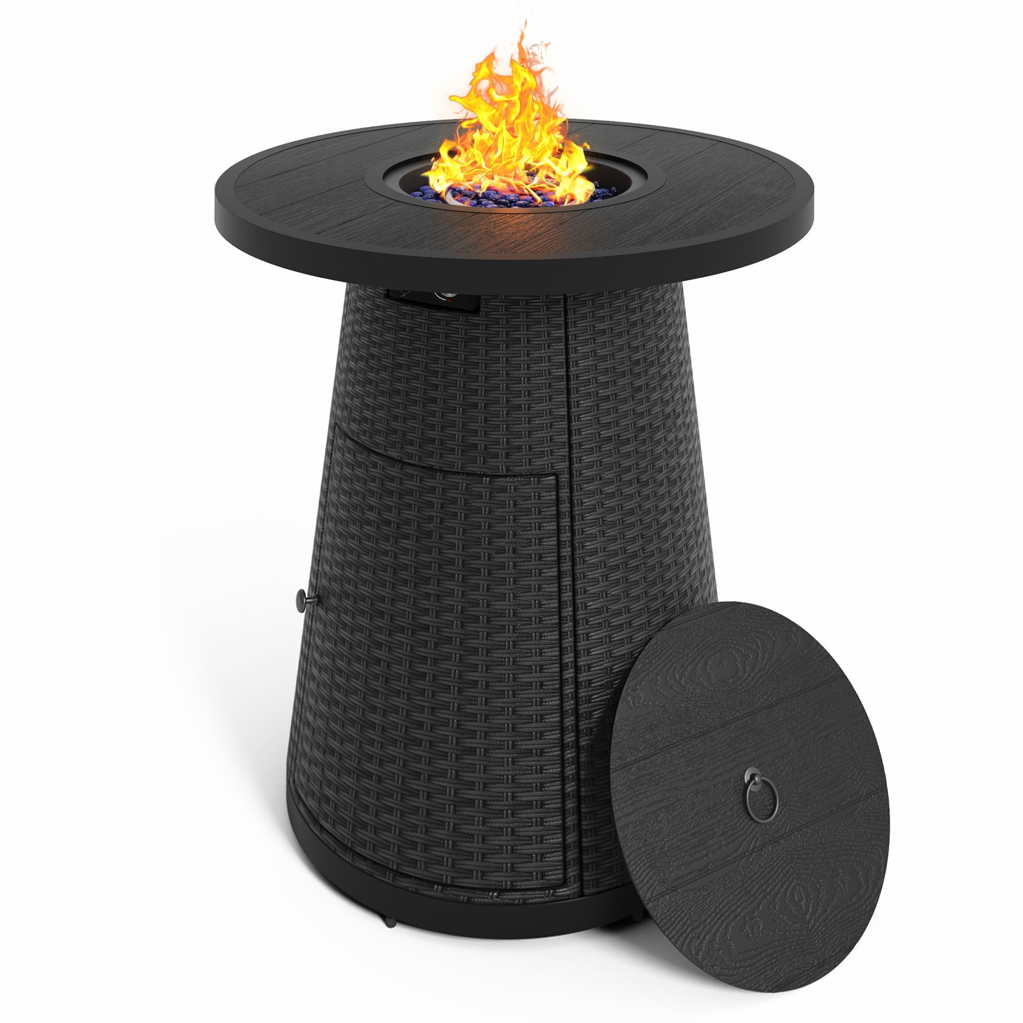 37"H x 32"W Outdoor Propane Fire Pit Bar Table Round Wicker Rattan ...