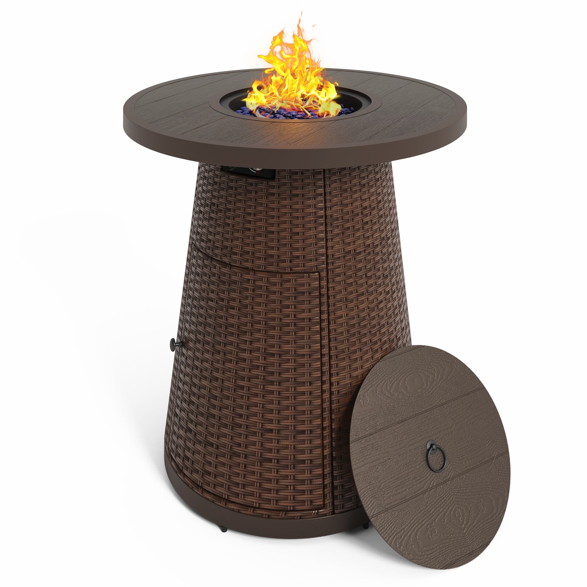 37"H x 32"W Outdoor Propane Fire Pit Bar Table Round Wicker Rattan ...