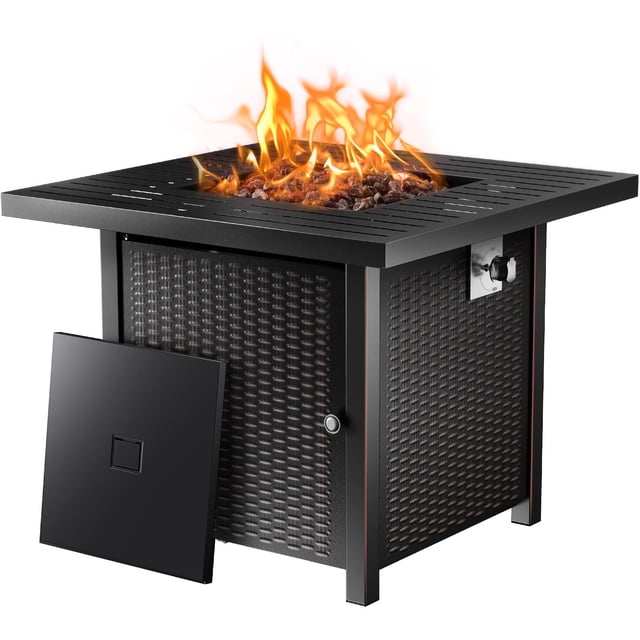 32" Outdoor Propane Fire Pit Table with Lid,Lava Rock and 50,000 BTU ...
