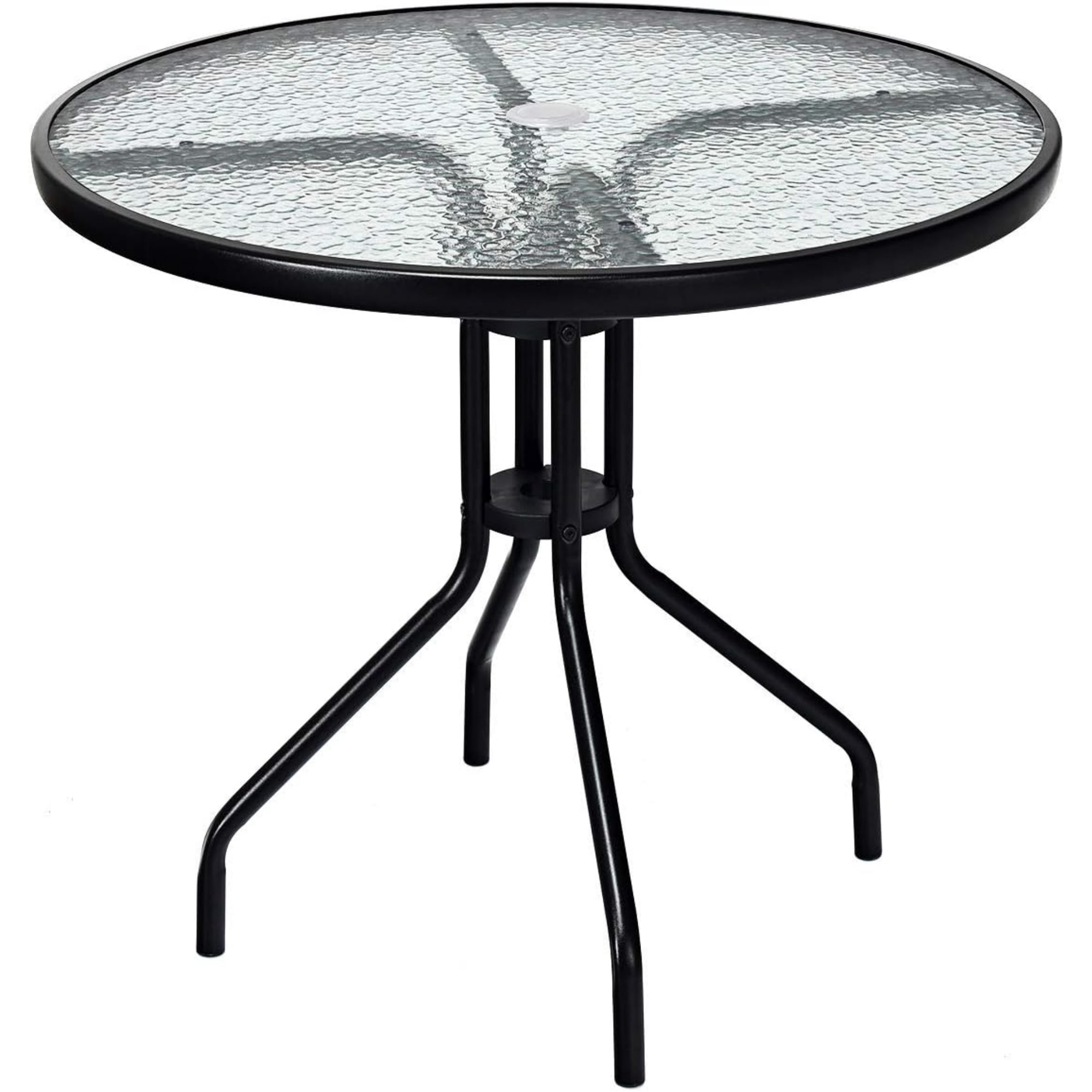 32" Outdoor Round Patio Table with Umbrella Hole, All Weather Dining ...