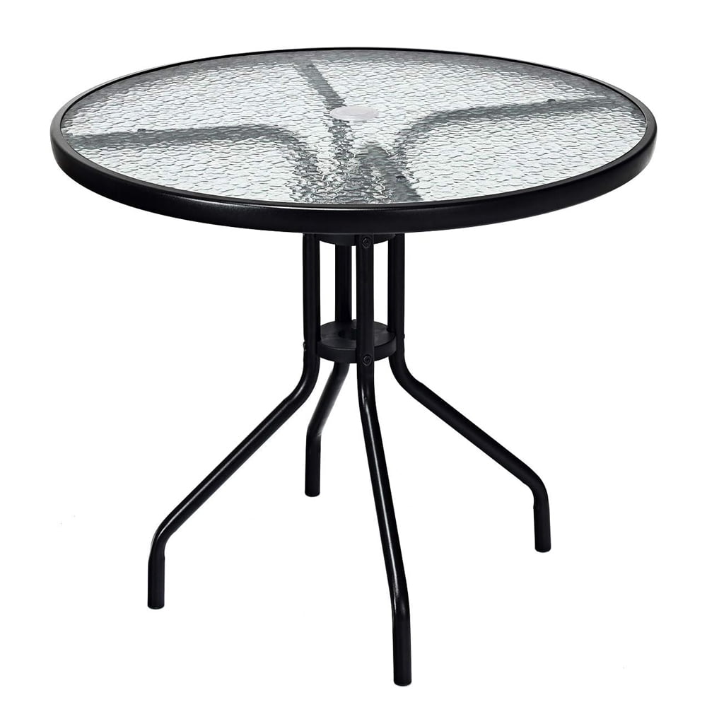 32" Round Patio Table, Dining Table Tempered Glass Top, Bistro Table ...