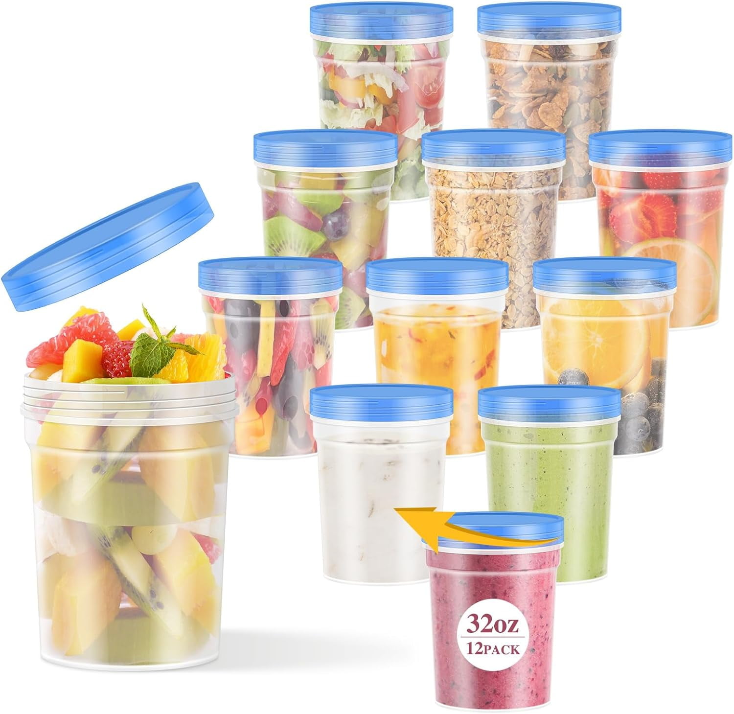32 Oz-12 Pack Reusable Freezer Soup Food Storage Containers with Lids ...
