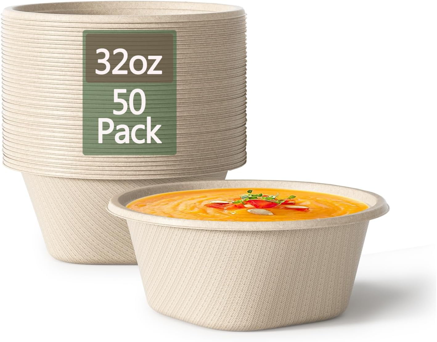 32 Oz Deep Disposable Bowl, Paper Bowls Disposable Heavy Duty ...