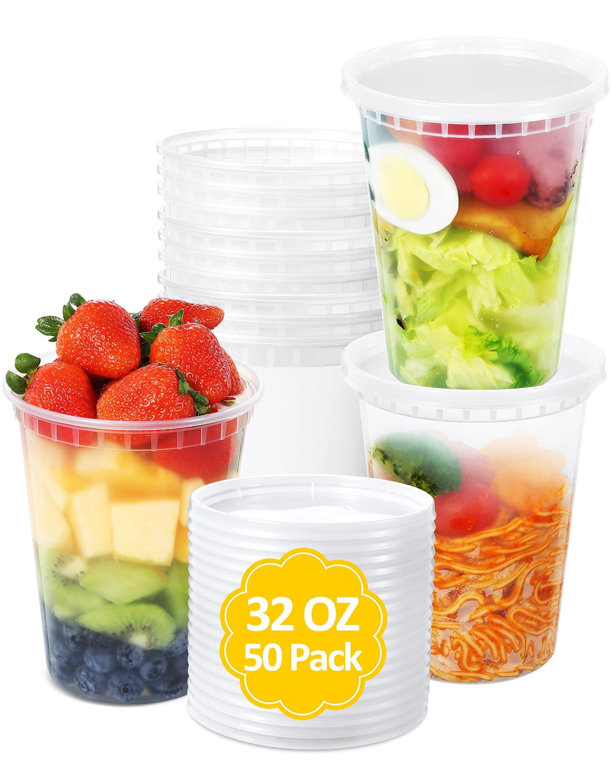 32 Oz Plastic Food Storage Containers with Lids, 50 Sets, Meal Prep and ...