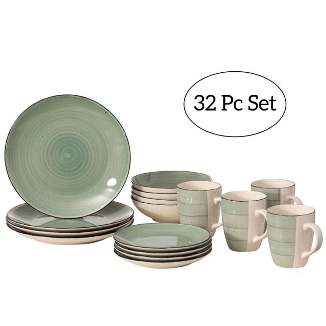32 PC Spin Wash Dinnerware Dish Set for 8 Person | Mugs, Salad and ...
