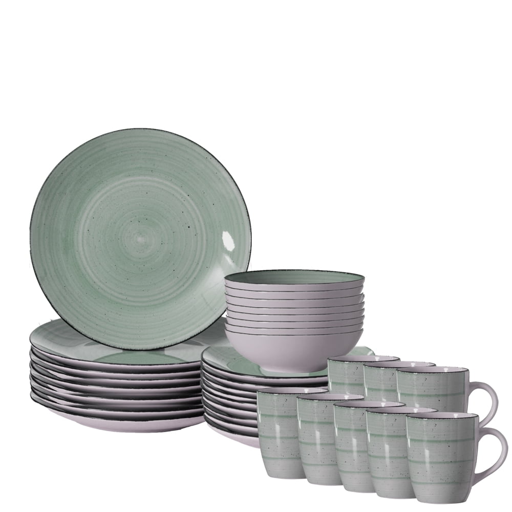 32 PC Spin Wash Dinnerware Dish Set for 8 Person | Mugs, Salad and ...
