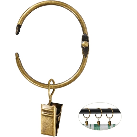 32 PCS Antique Brass Curtain Rings with Clips, Openable Drapery Metal ...
