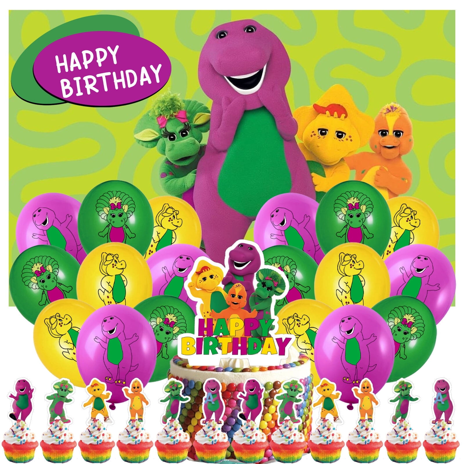 32 PCS For Barney and Friends Theme Kids Party Decorations,With 5*3ft ...