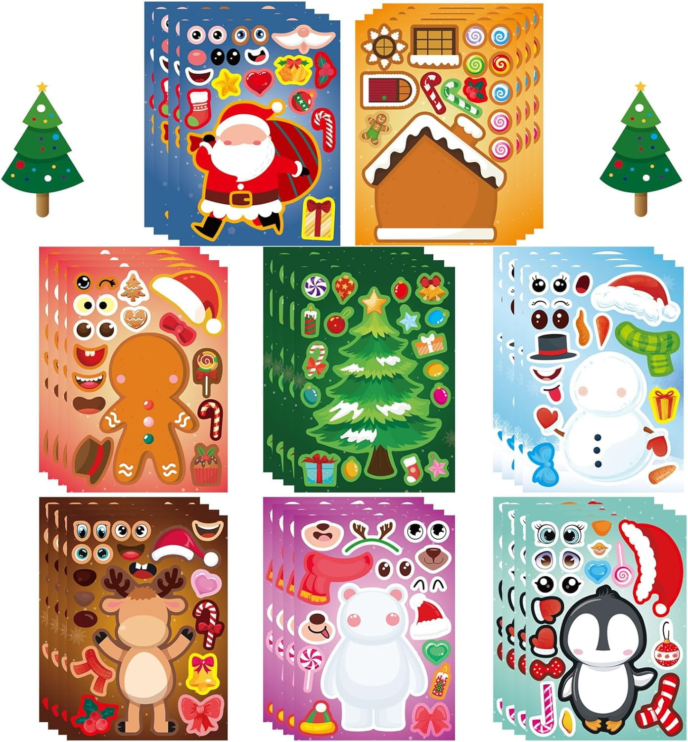 32 PCS Christmas Stickers for Kids Make-a-face Sticker Make Your Own ...