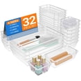 32 PCS Clear Plastic Drawer Organizer Set, 4-Size vanity organizer ...