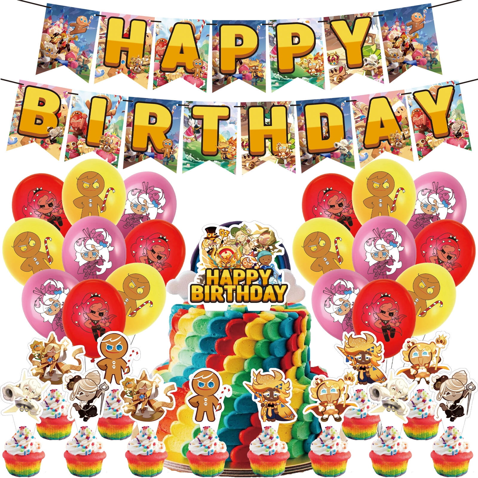 32 PCS For Cookie Run Kingdom Theme Kids Party Decorations,With 1 Happy ...