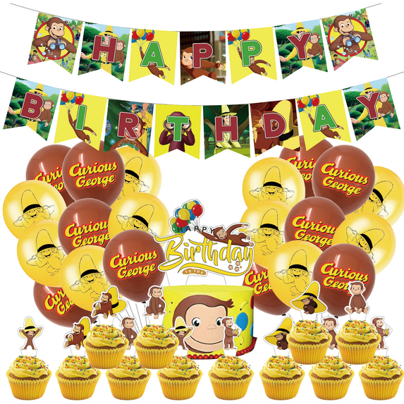 32 PCS For Curious George Birthday Party Decorations, with 13 Cupcake ...