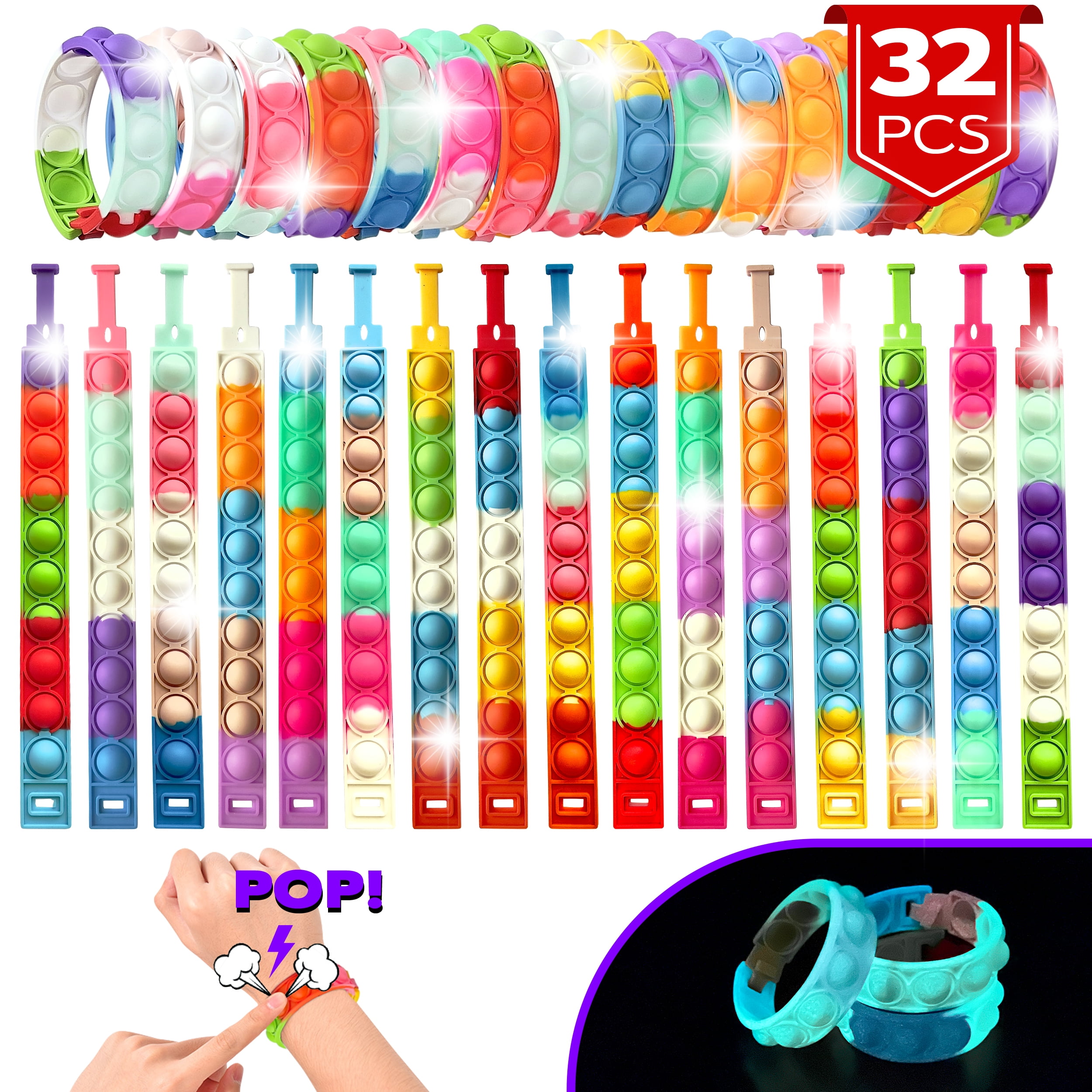 32 PCS Fidget Bracelets, Anti-Stress Sensory Toys for Kids & Adults ...