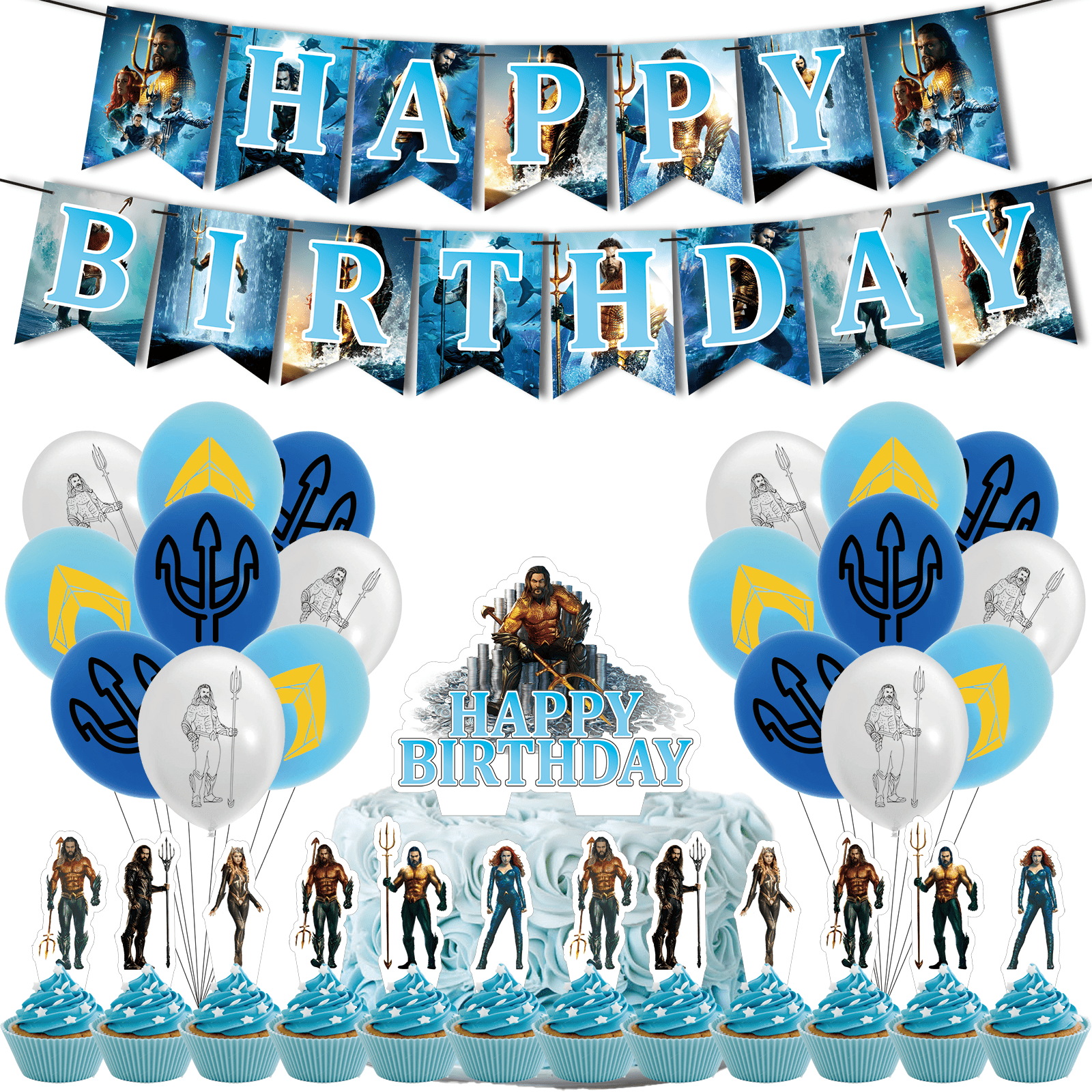 32 PCS For Aquaman Birthday Party Decorations, With 1 Happy Birthday ...