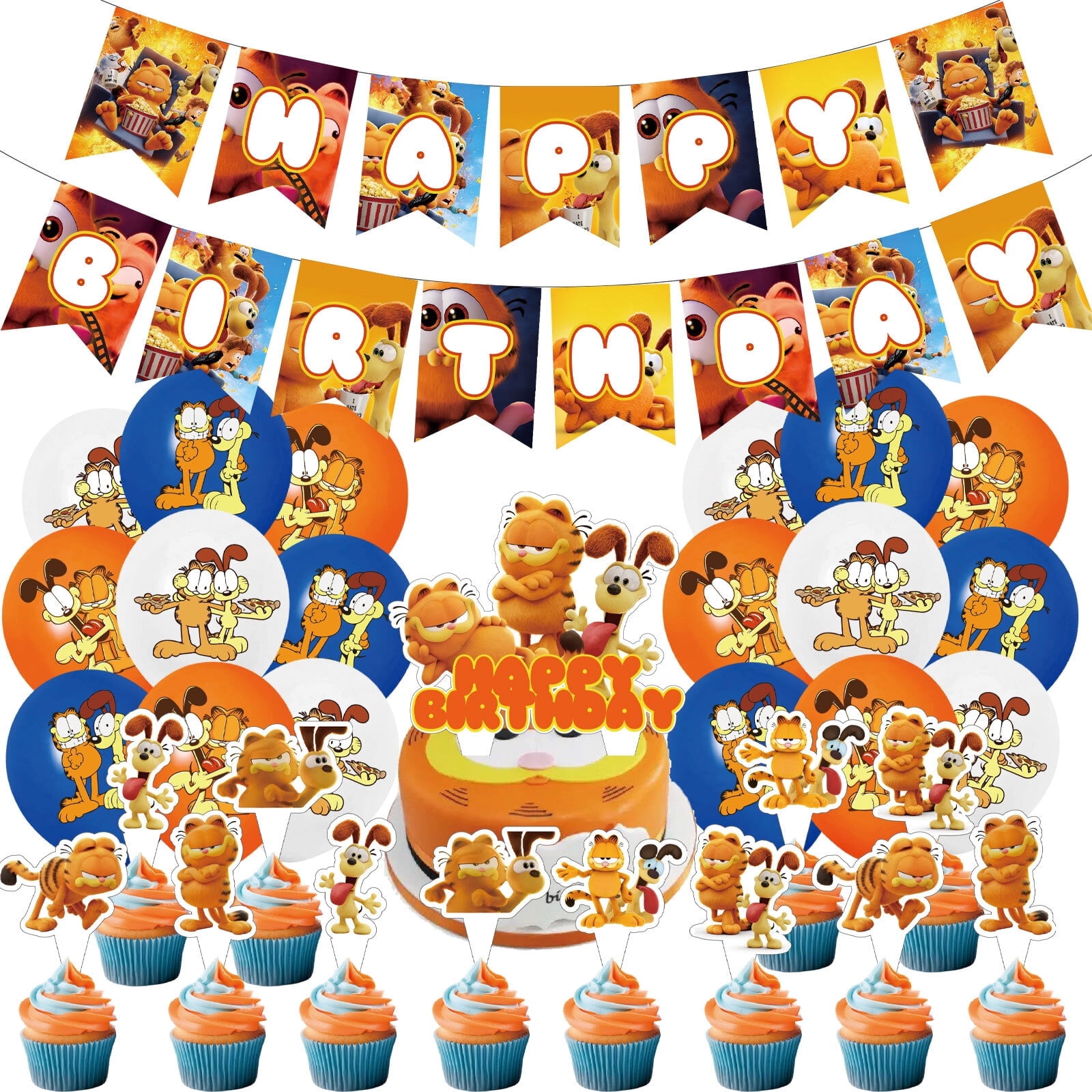 32 PCS For Garfield Cartoon Theme Party Decorations Set,With 1 Happy ...