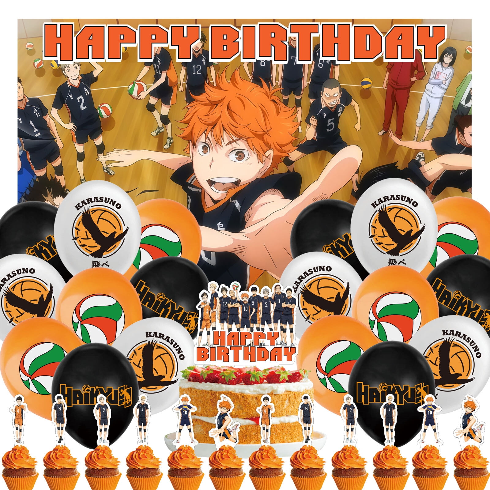 32 PCS For Haikyuu Theme Birthday Party Decorations,With 12 Cupcake Toppers,18 Balloons,1 Cake ...