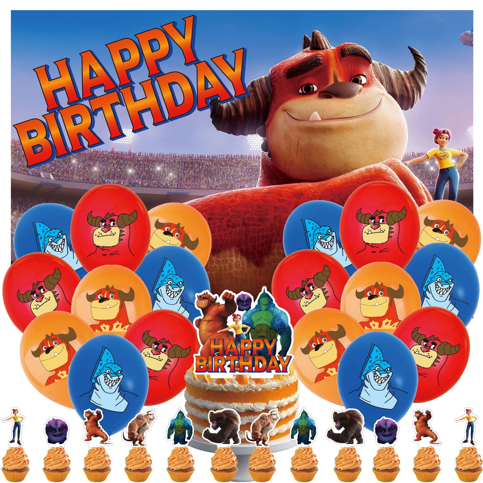 32 PCS For Rumble Theme Birthday Party Decorations,With 12 Cupcake ...